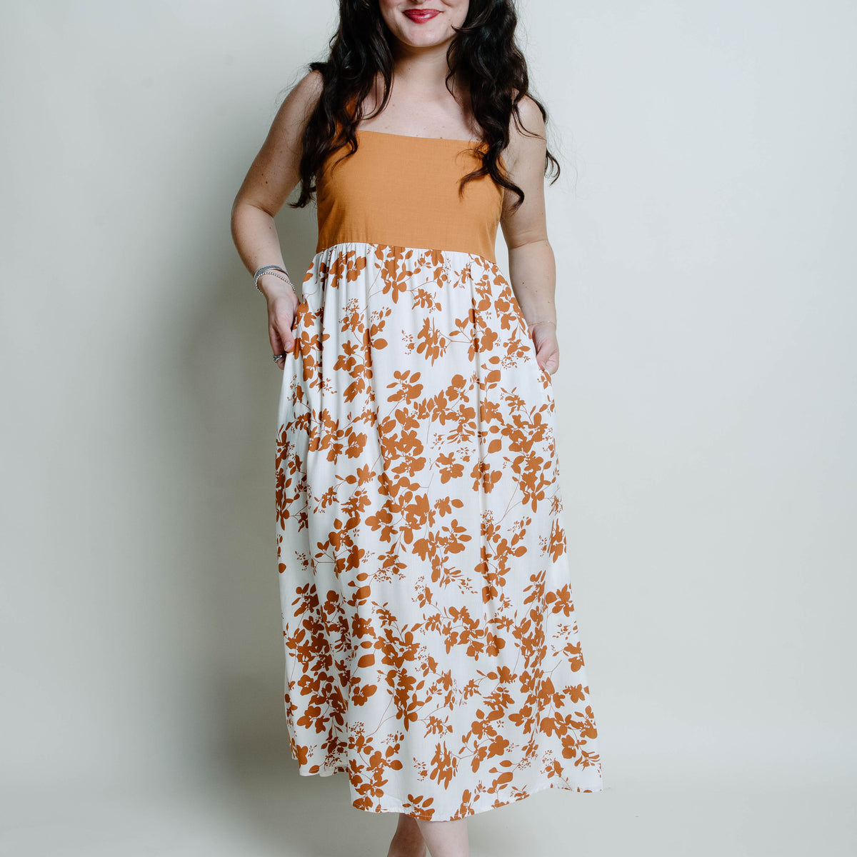 Fletcher Floral Midi Dress - Camel – Vinnie Louise