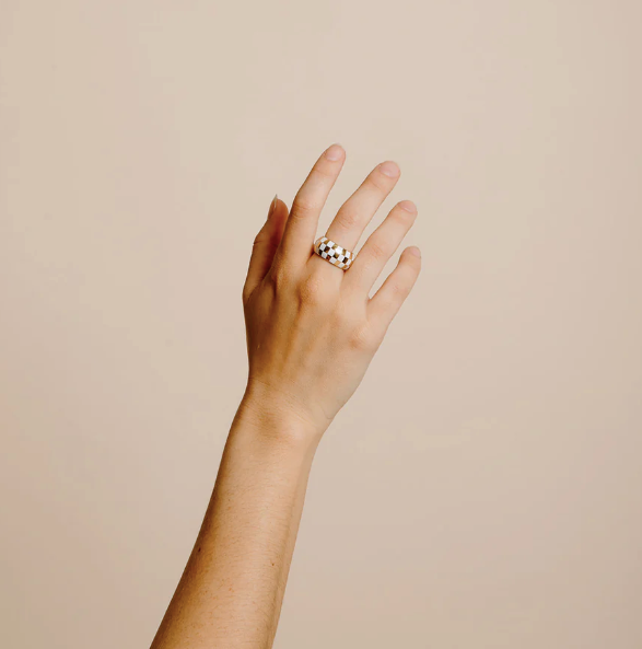 White & Gold Checkered Ring – Vinnie Louise